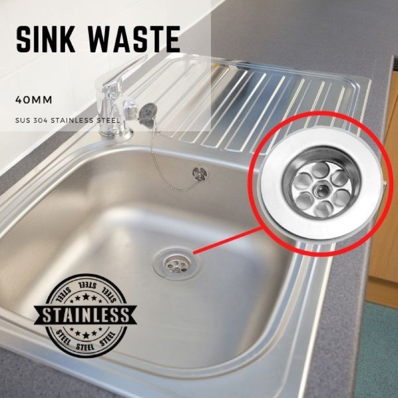 Kitchen 40mm sink waste chrome & stainless steel screw for stainless ...
