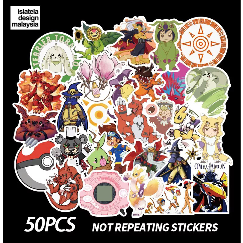 50pcs DIGIMON Vinyl Decal graffiti STICKERS bomb for laptop, fridge ...
