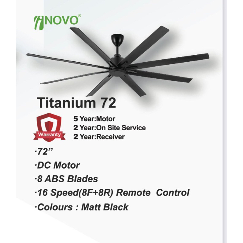 INOVO REGAIR TITANIUM 72” REMOTE CEILING FAN (2YEARS FULL WARRANTY ...