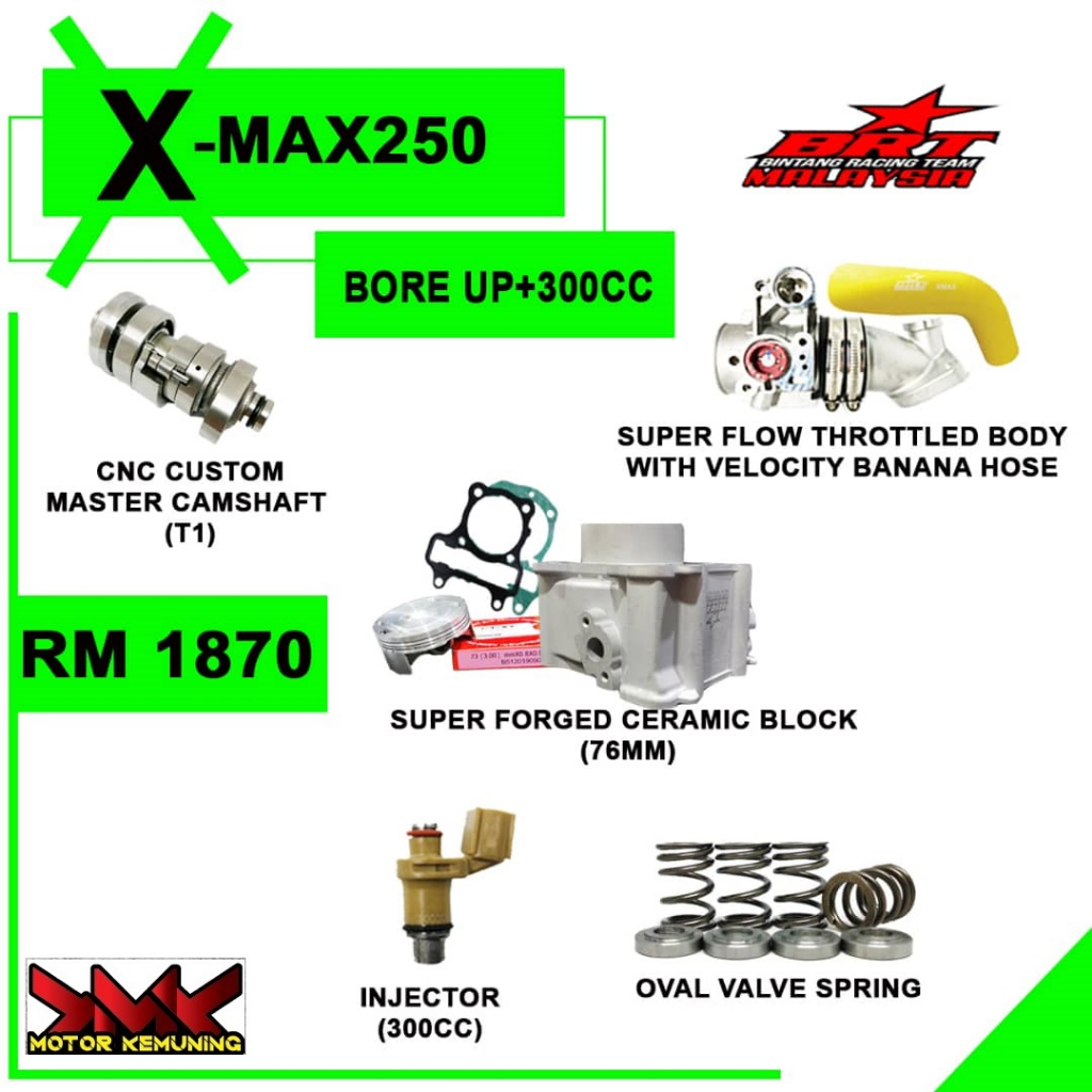 BRT COMBO SET 76MM XMAX (6 ITEMS) BLOCK + TROTEL BODY + CAM + VALVE ...