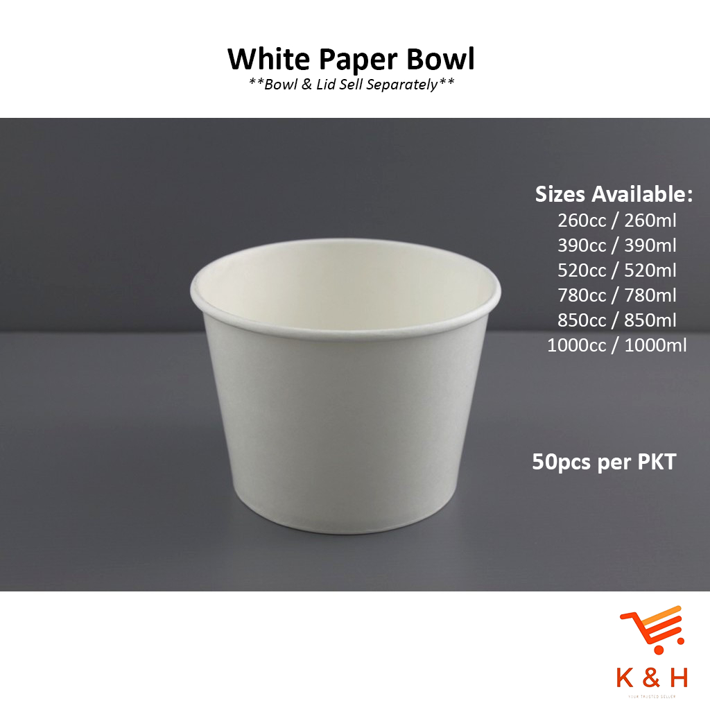 [50pcs per pkt] White Paper Bowl / Food Packaging Paper Bowls / Paper ...