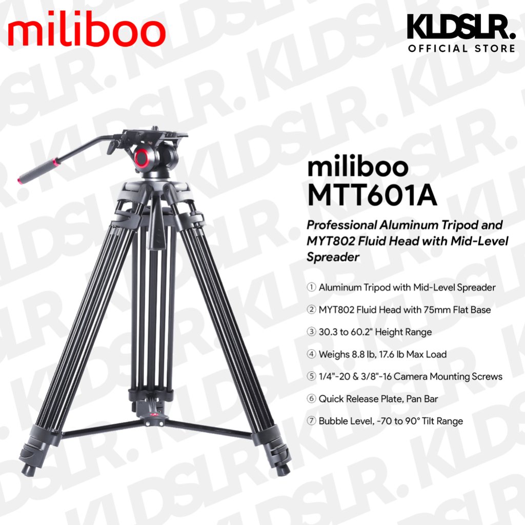 miliboo MTT601A Professional Aluminum Tripod and MY802 Fluid Head with ...