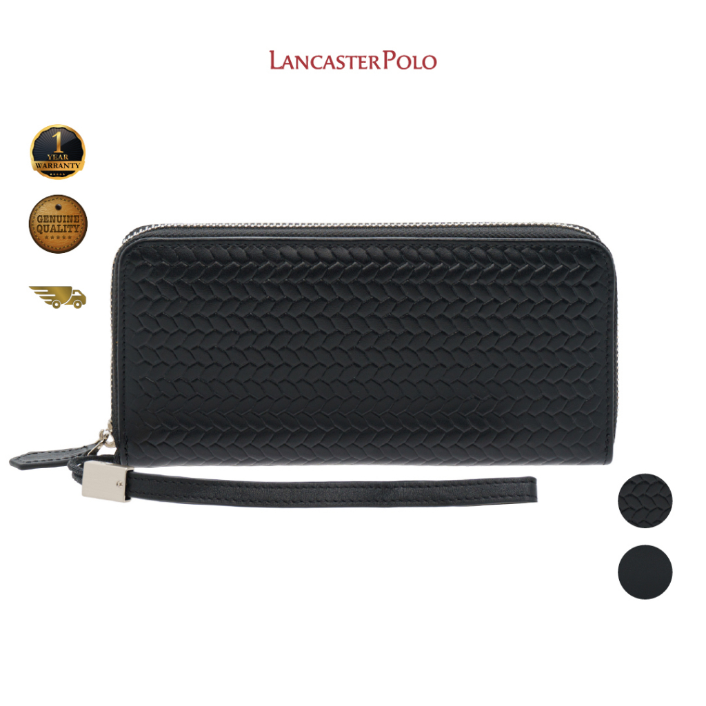 Lancaster Polo Top Grain Cow Leather Black Modern Zipper Long Wallet ...