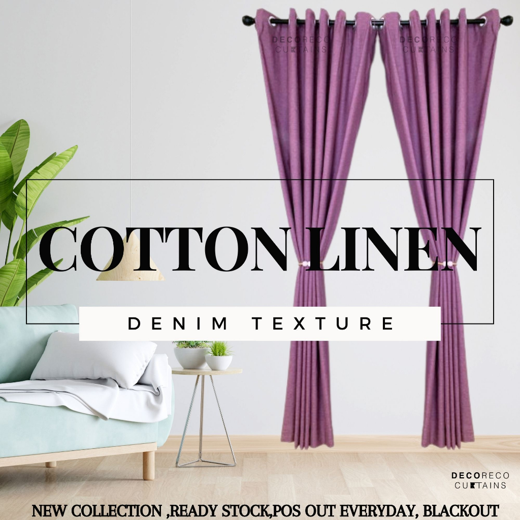 Ramadan Deals |COTTON LINEN | Tahan Lasak Langsir Murah Warna Lavender ...