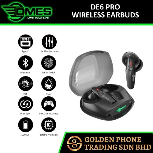 DMES DE6 PRO True Wireless Games Earbuds with Charging Case with Colour ...