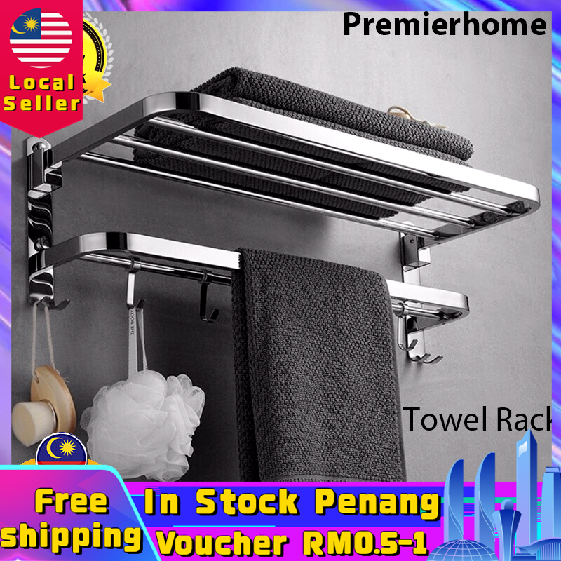 Ready Stock SUS 304 Stainless Steel Towel Rack 60/80cm Bathroom Solid ...