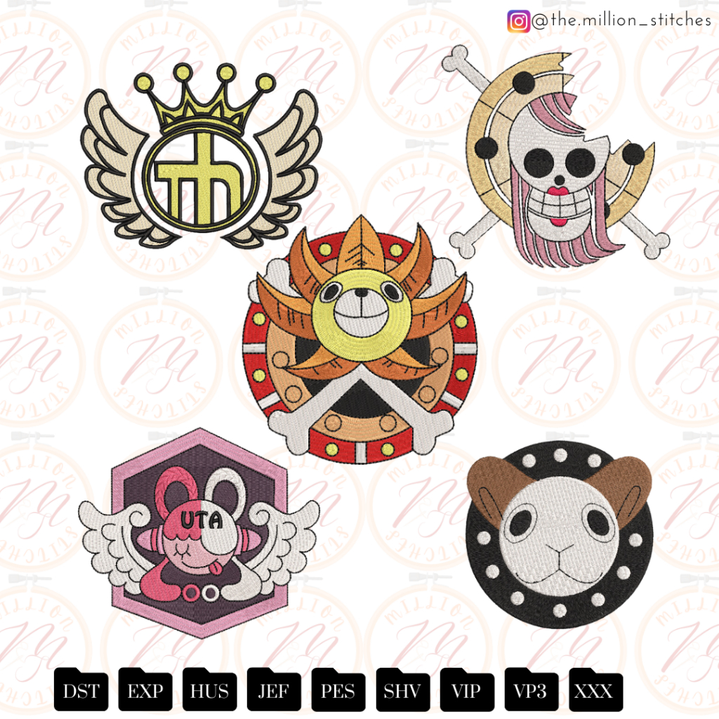 ONE PIECE FLAG/ JOLLY ROGER/ LOGO/SYMBOL MACHINE EMBROIDERY DESIGN FILE ...