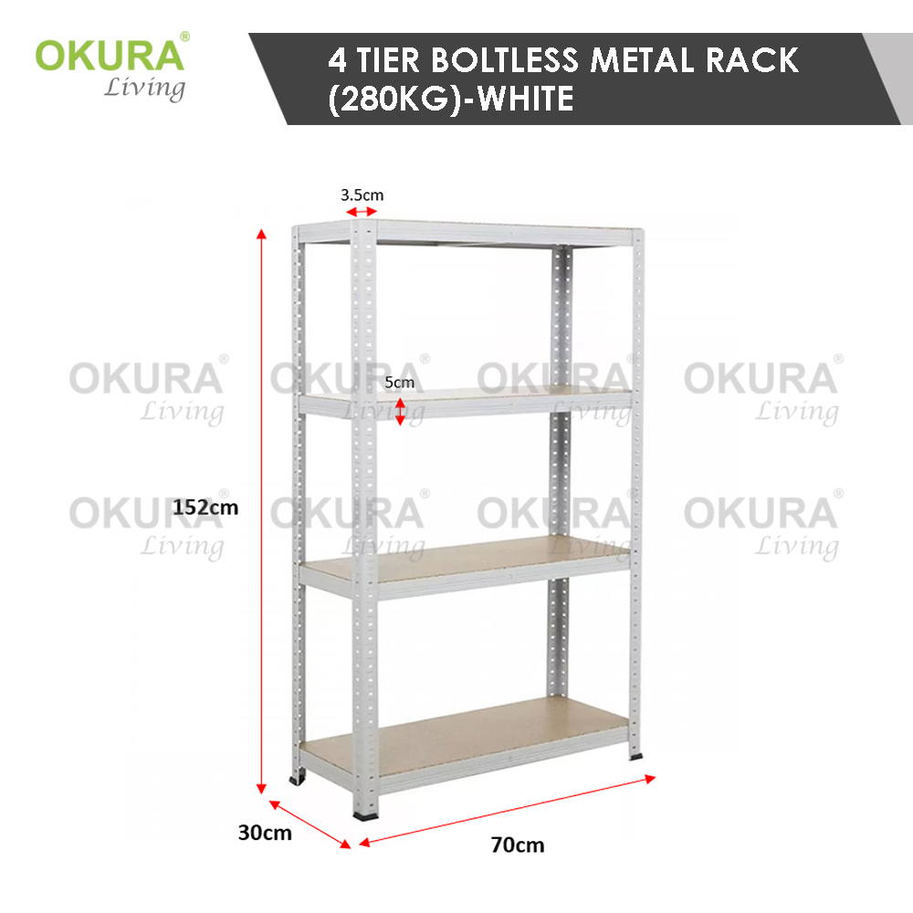 OKURA 4 Tier Multipurpose Boltless Heavy Duty Metal Rack Shelf Kitchen ...