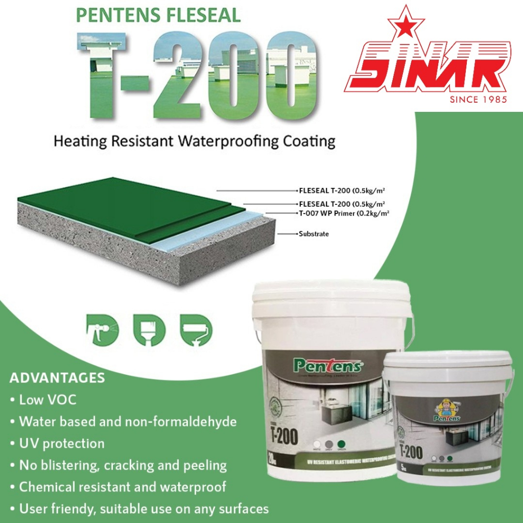 SINAR PENTENS FLESEAL T-200 UV Resistant Elastomeric Waterproofing Coating 20KG T200 | Shopee ...