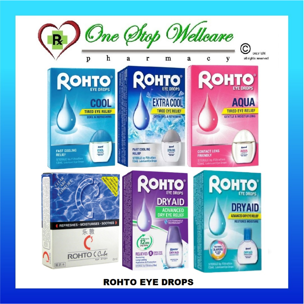 ROHTO EYE DROPS (AQUA/COOL/EXTRA COOL/DRY AID) 13ML / C CUBE EYE DROPS ...