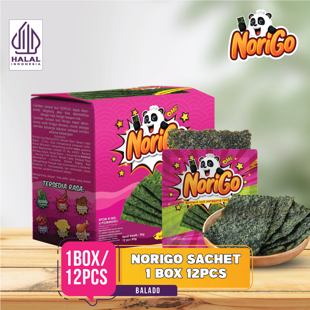 Norigo (1 BOX CONTENT 12 PCS) / Nori Sachet Seaweed Snack 3g Halal ...