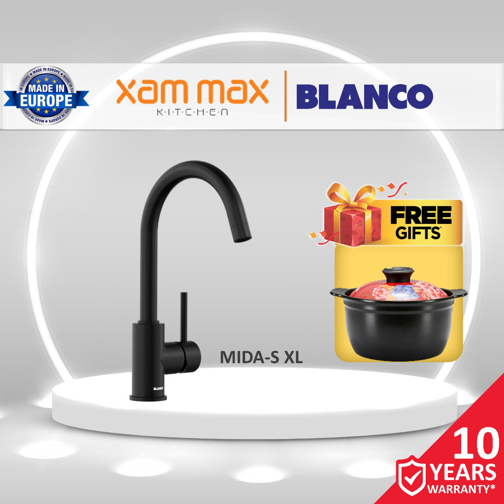 Blanco Mida-S XL Sink Mixer | Pull Down Spray | Black Matt | Brass ...