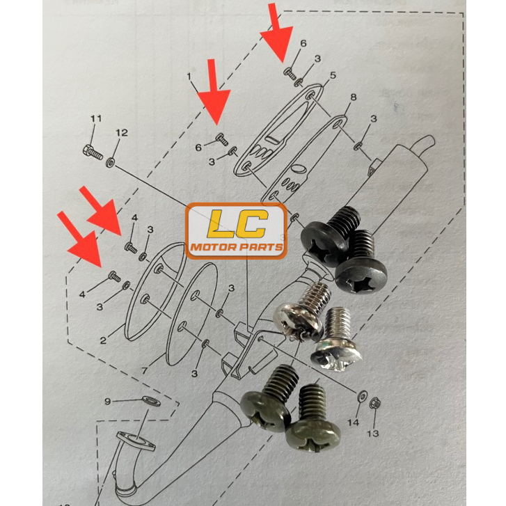 YAMAHA 125Z 125ZR LC135 EXHAUST COVER SCREW BIND skru ekzos y125 ...