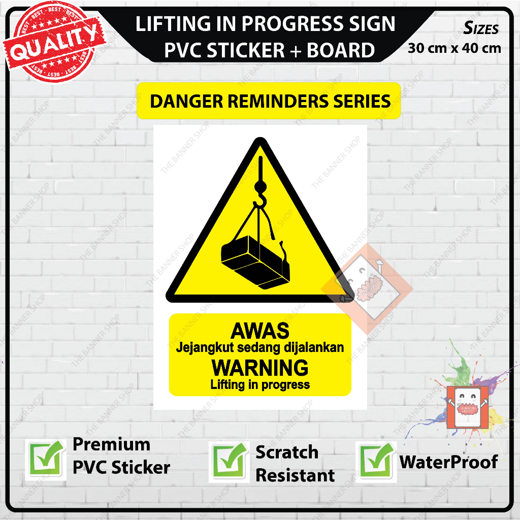 Construction Danger Reminders PVC Sticker + Board (Bahaya, Lifting in ...