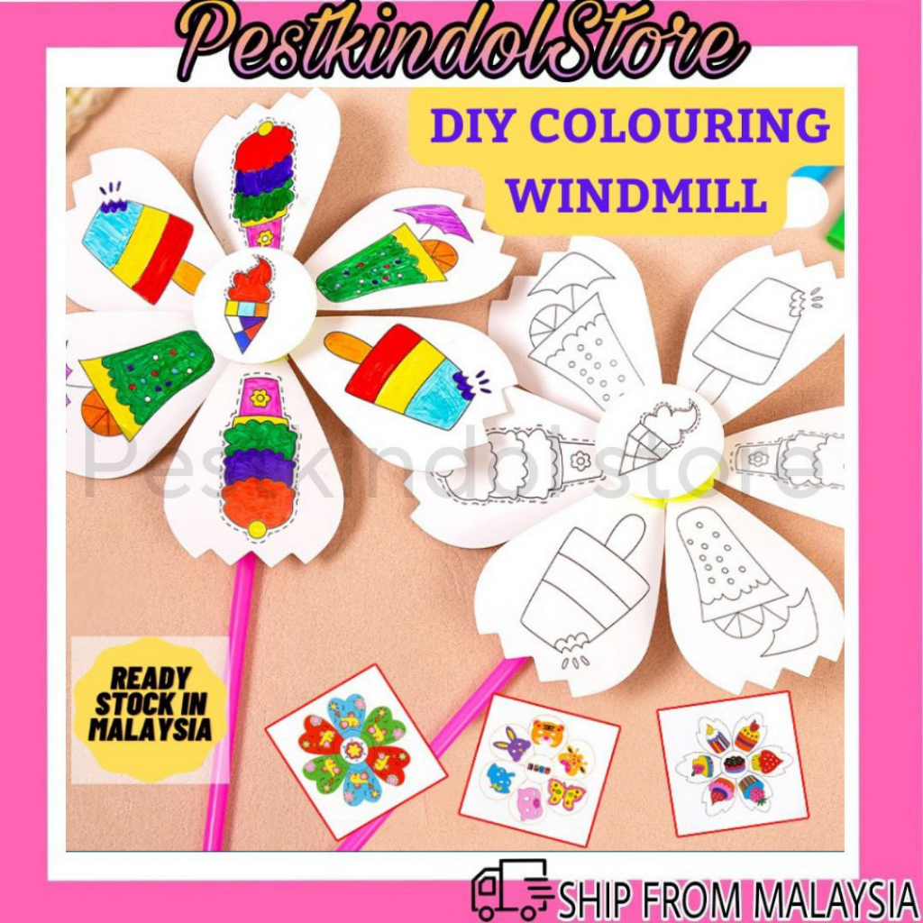 DIY Coloring Windmill Kids Art Craft Kincir Angin DIY Set painting Kids ...