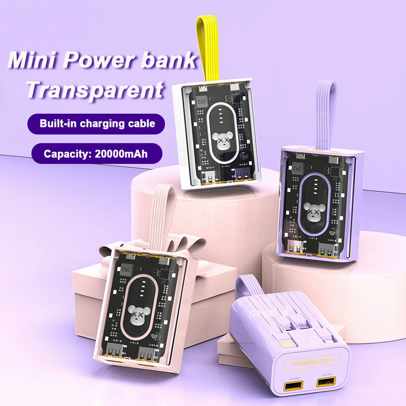 Powerbank Transparent Cover 20000mAh Power Bank Fast Charge Built-in 3 ...
