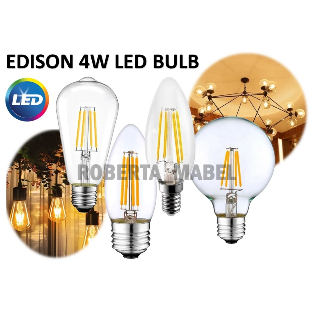 LED Edison Filament Bulb 4W Retro Vintage LED Candle Bulb E14 E27 ...