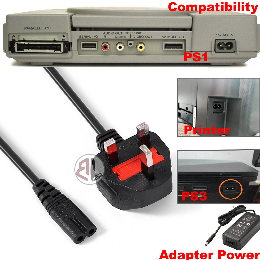 1.5M UK Power 3 Pin To 2 Pin Plug C7 Figure 8 C8 Power Cord Cable For ...
