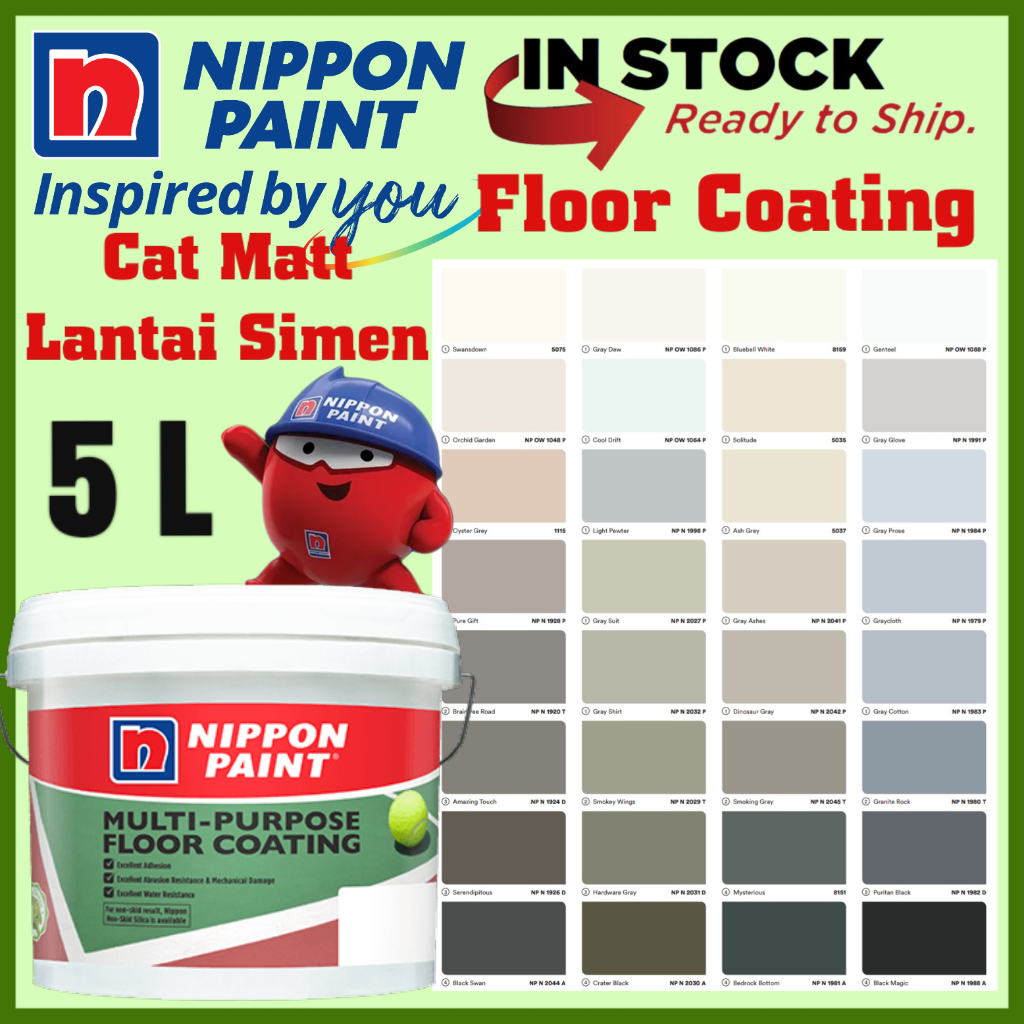 SINAR NIPPON FLOOR COATING PAINT 5L CONCRETE CEMENT CAT LANTAI SIMEN BATU KONKRIT GELANGGANG ...