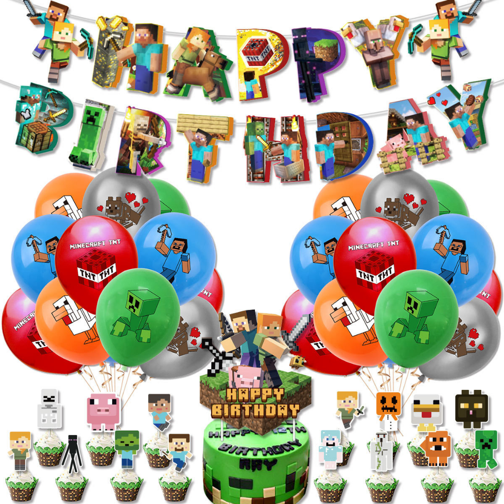 [Ready Stock][37pcs]DIY Minecraft Steve Themed Happy Birthday ...