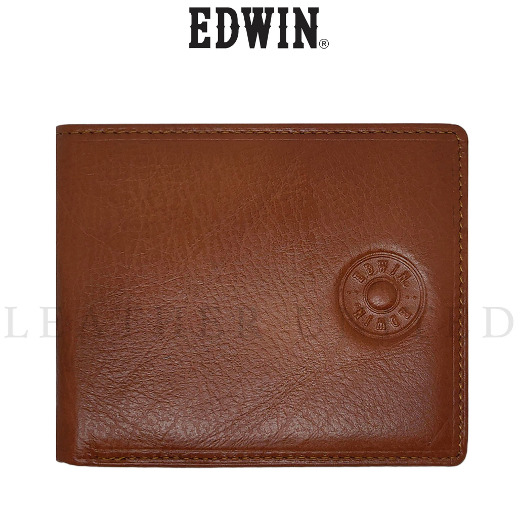𝗘𝗗𝗪𝗜𝗡 𝗖𝗢𝗟𝗟𝗘𝗖𝗧𝗜𝗢𝗡 Genuine Top Grain Leather Copper Logo Short Bifold ...