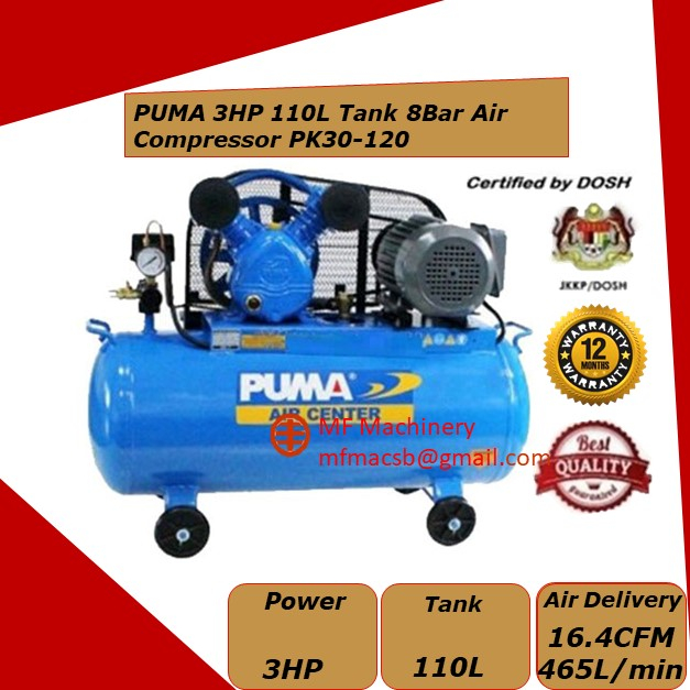 Mf PUMA PK30120 PK30-120 3hp Air Compressor 110litre 8bar - 1 year warranty | Shopee Malaysia