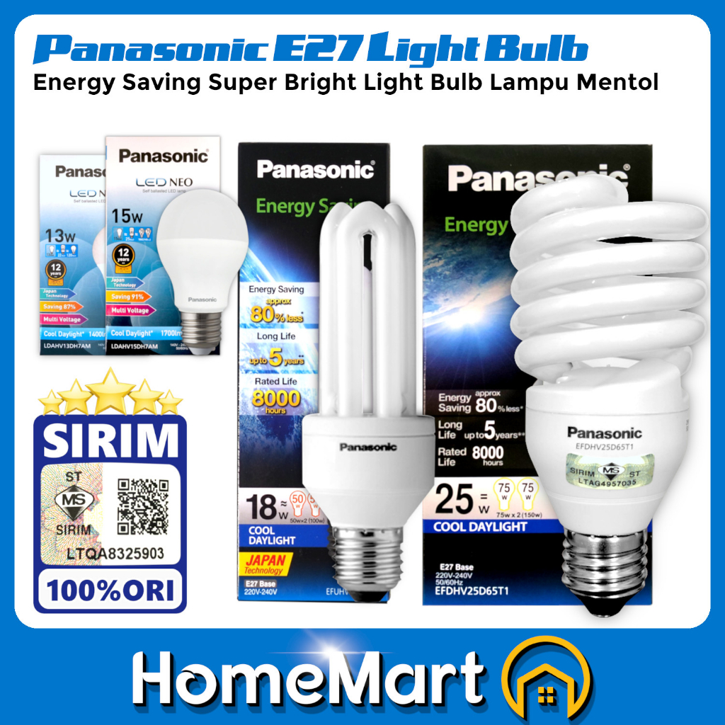 Panasonic Light Bulb LED / CFL 6500k Cool Daylight (White) 13W 15W 18W 25W 3U Spiral Energy ...