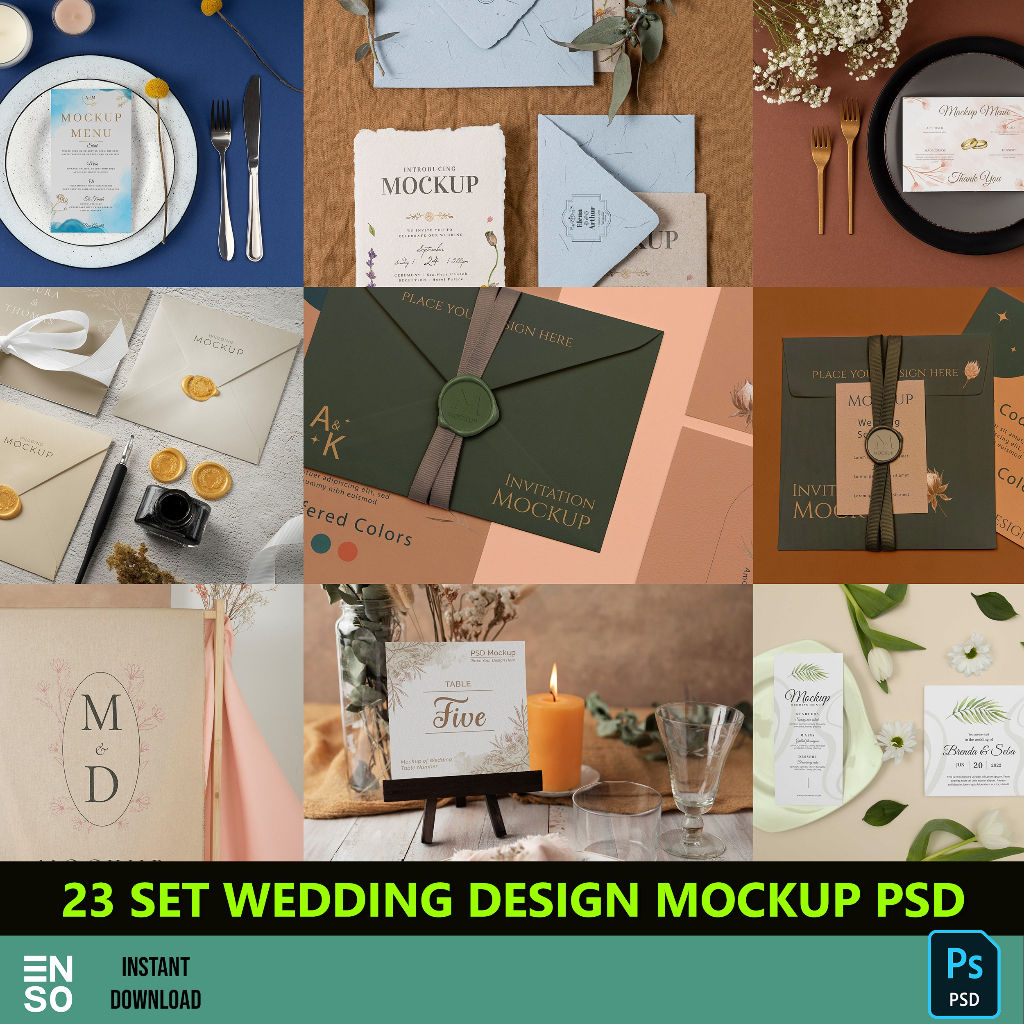 PSD 23 Set Wedding Design Bundle Mockup File | Editable PSD Design ...
