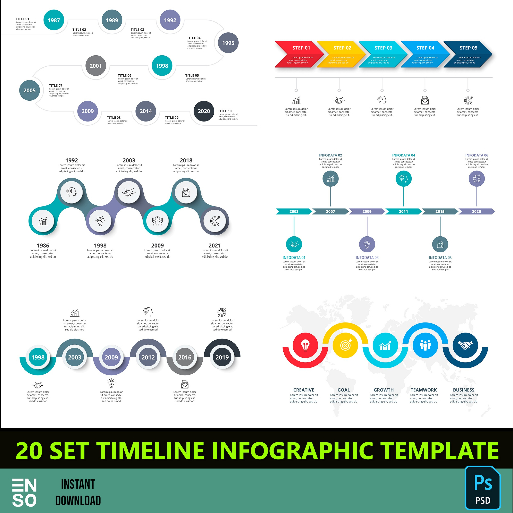 PSD 20-Set Timeline Infographic Template Design | Editable PSD Design ...