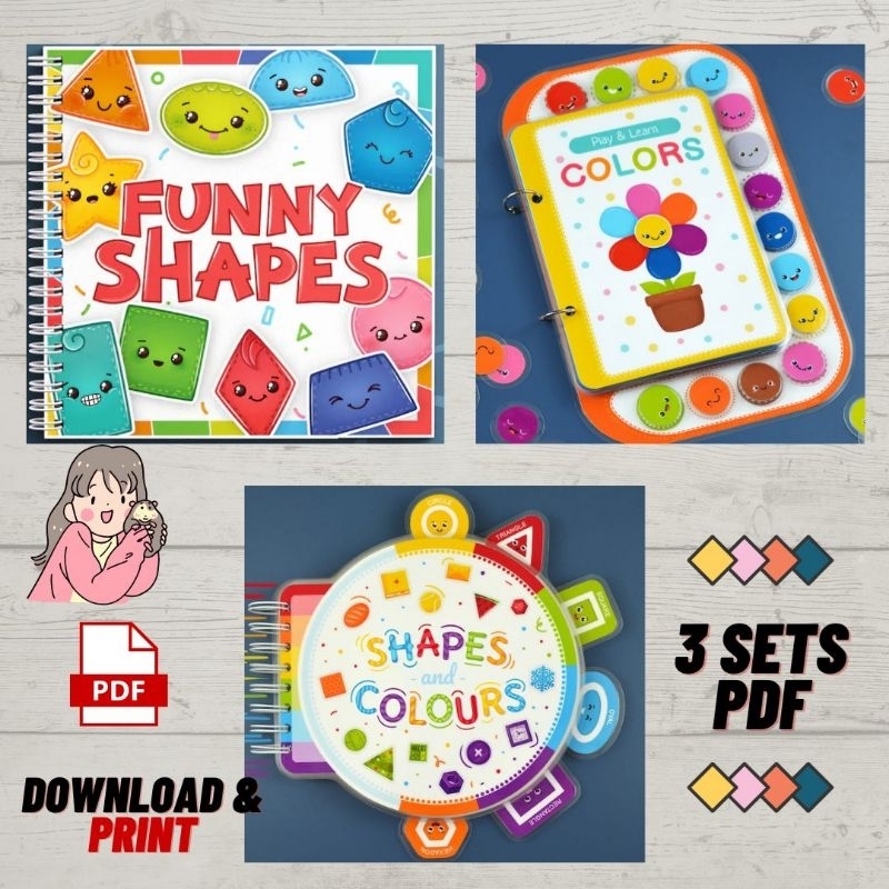 A47 (PDF) Funny Shape and Colour matching 3 sets busy book Quiet book ...