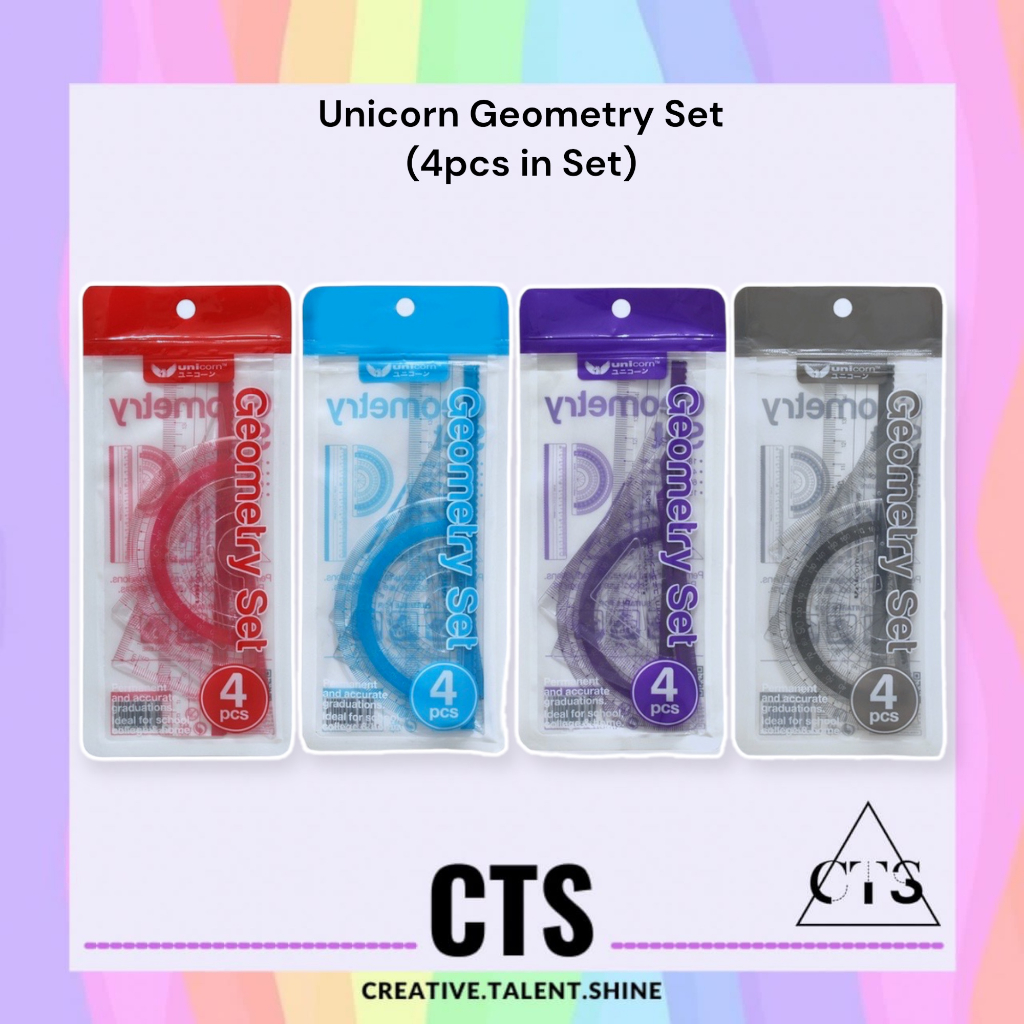Unicorn Geometry Set 4pcs Compass Study Set/ Jangka Lukis/ Stationary ...