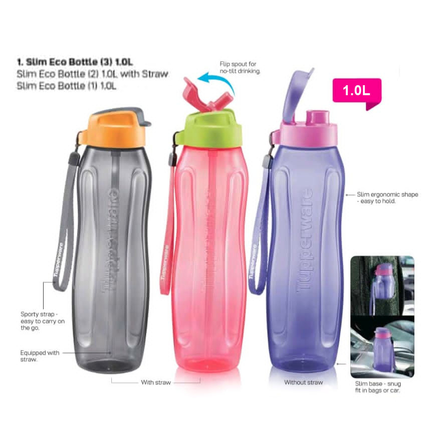 Tupperware Slim Eco Bottle 1.0L (1/2/3pcs) / H2Go Tumbler 750ml with ...