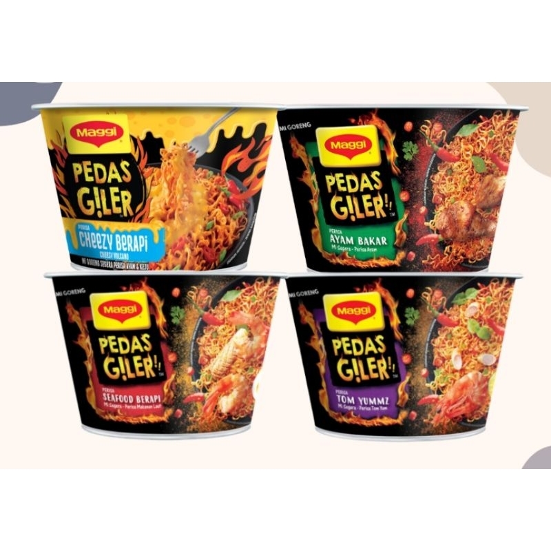 MAGGI (BOWL) PEDAS GILER INSTANT NOODLES 98g (Seafood Berapi / Ayam Bakar / Tom Yummz) “HALAL ...