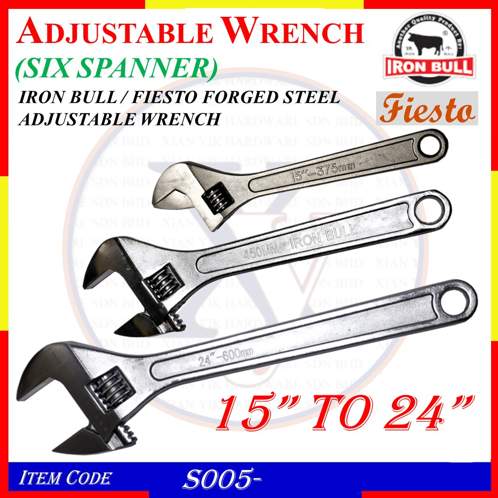 S005 15", 18", 24" IRON BULL / FIESTO ADJUSTABLE WRENCH (SIX SPANNER ...