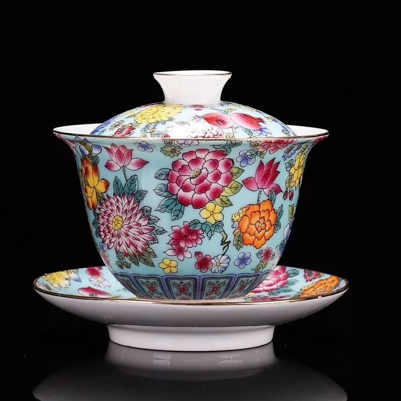 盖碗 Beautiful Gaiwan WanHua Ceramic Ten Thousand Flowers Cover Bowl Tea ...