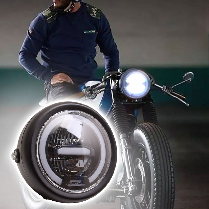 Universal Cafe Racer Vintage Motorcycle LED Head lamp Headlamp distance ...