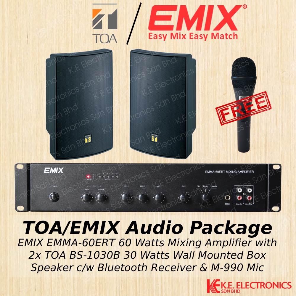 Audio Package with EMMA-60ERT 60 Watts Mixing Amplifier & 2x BS-1030B ...