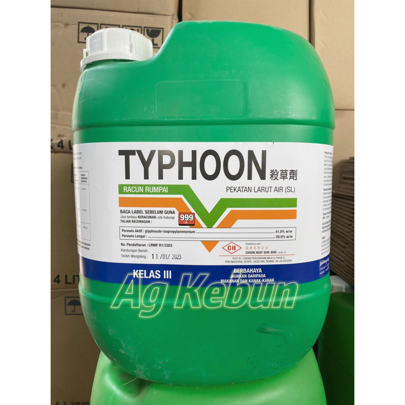 20L TYPHOON Glyphosate 41% Weed Killer (Racun Rumput Lalang/Ubat rumput ...