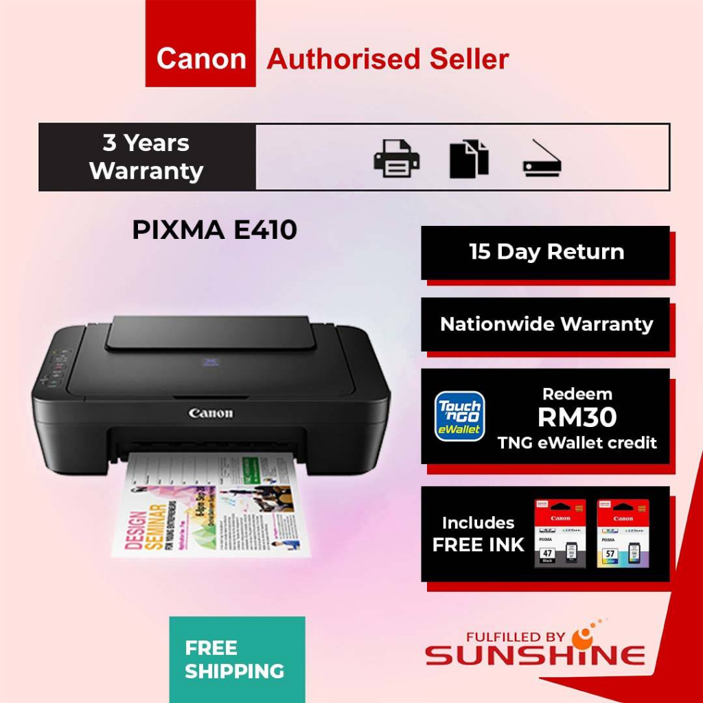 FREE TNG CASHBACK Canon Pixma E410 3 In1 Color inkjet Printer MG2577s ...