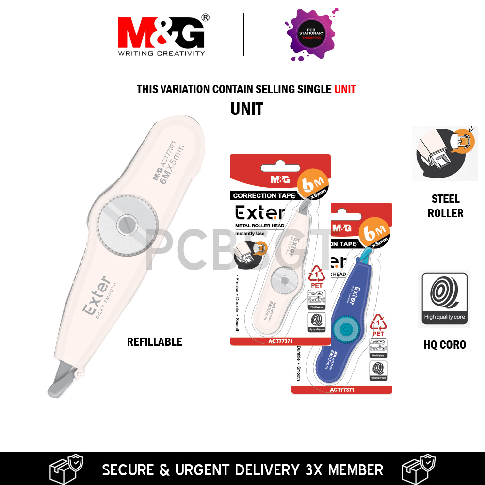 M&G Exter Metal Roller Correction Tape 5mm x 6m Refillable - (1's ...