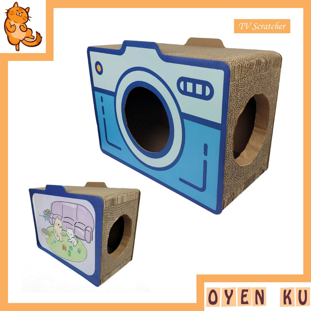 (FREE CATNIP) Paper Cardboard Kitten Cat House with paw-shaped and ...