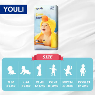 YOULI Premium Diapers Upgrade Version - M (60 Pcs)/L (48 Pcs)/XL (46 ...
