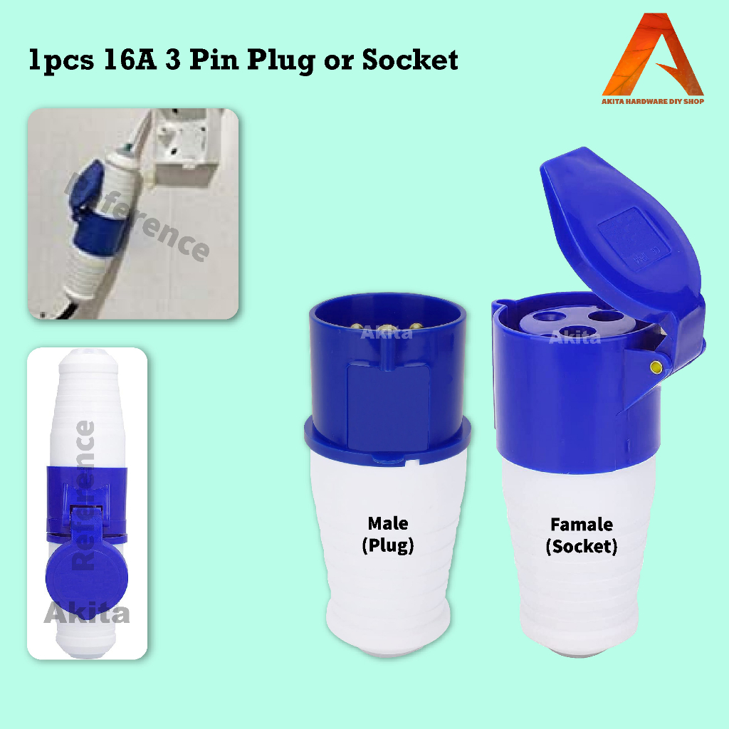 IP44 16A 240V 3Pin Industrial Weatherproof Plug and Socket Connector ...