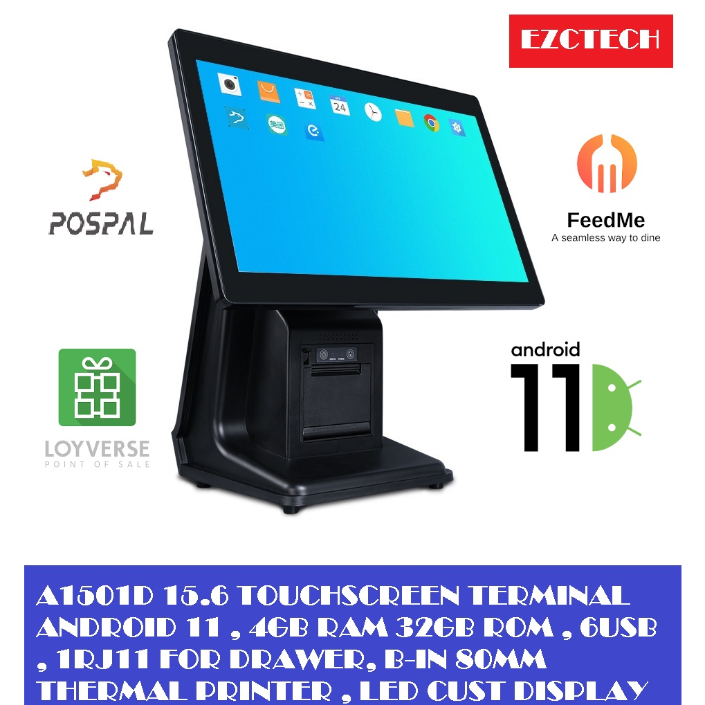EZCTECH A1501C ANDROID 11 15.6inch Single SCREEN ALL IN ONE DESKTOP POS SYSTEM LOYVERSE STOREHUB ...