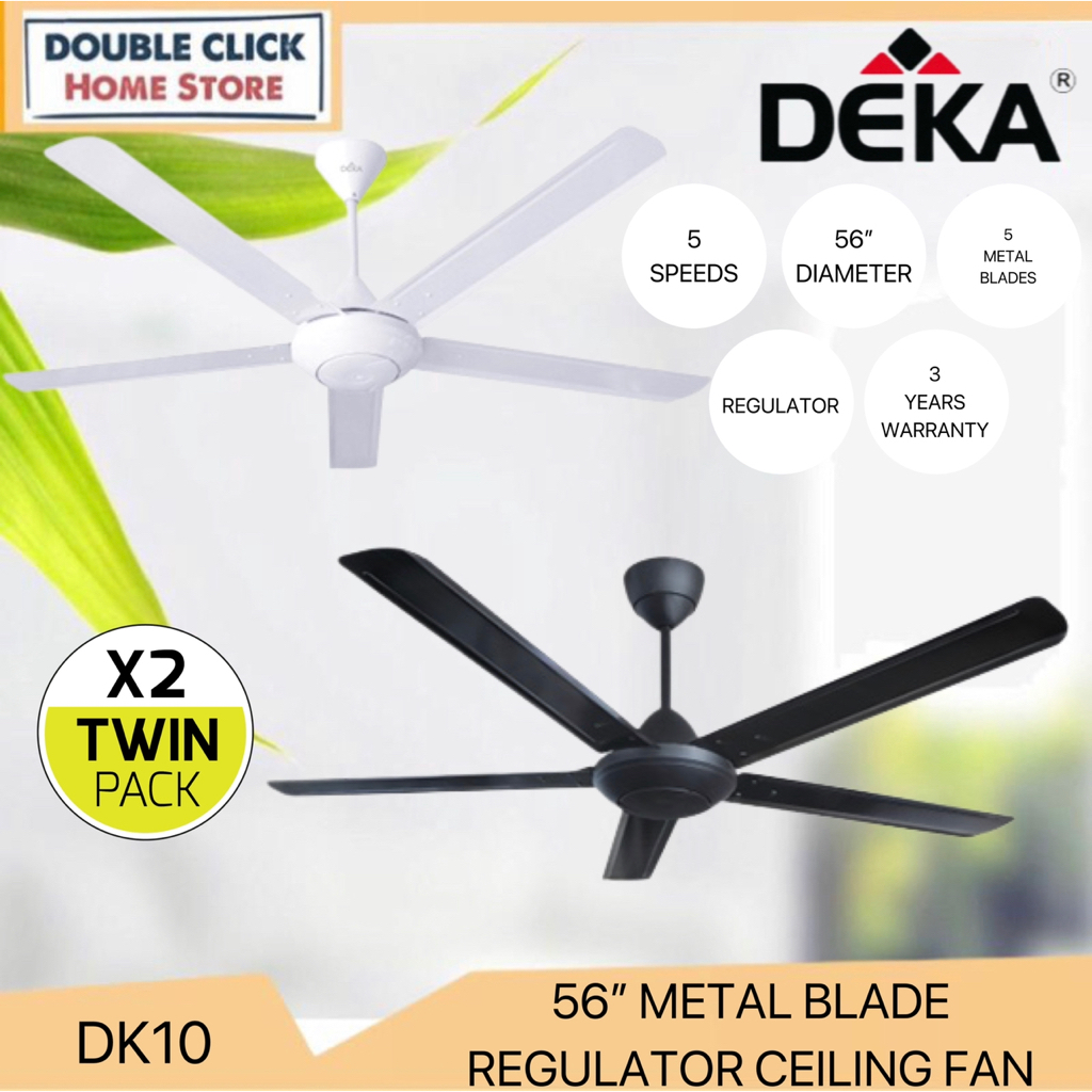 (Twin Pack) DEKA DK10 5 Blade Regulator Ceiling Fan 56'' (Black/White ...