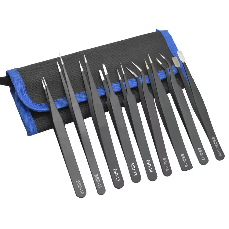 6pcs/sets / 9pcs/sets / 10pcs/sets of tweezers thickness anti-static ...