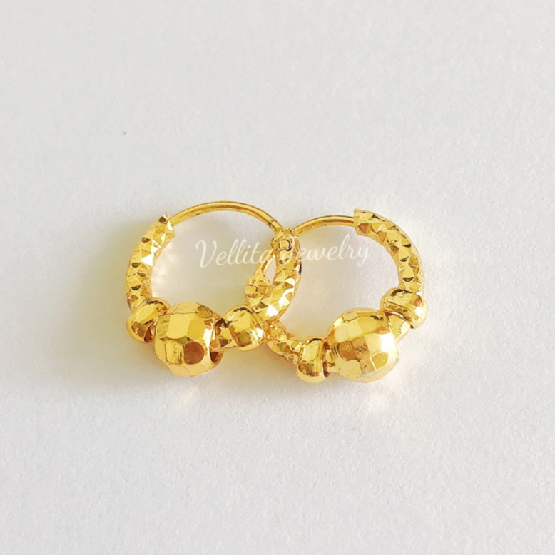 [VELLITA]Earring "Disco Boba" 10mm - 24mm 999.9 Bangkok Gold Plated ...