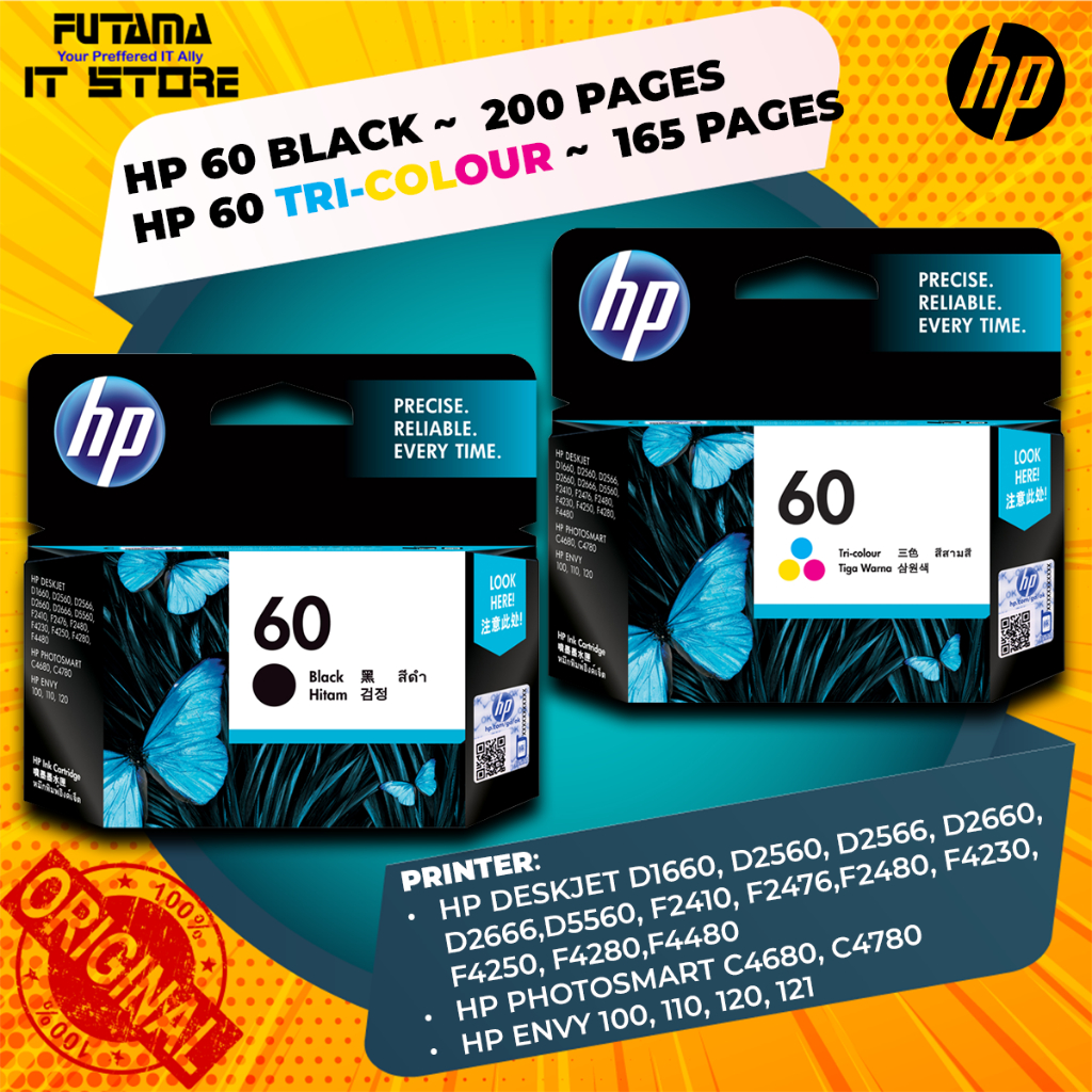 HP 60 Black/Tri-Color Ink Cartridge - Printer HP D2530 D2545 F2430 ...