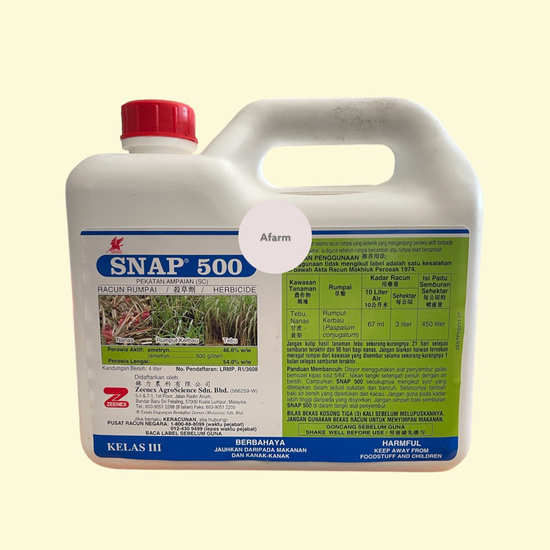 Snap 500 4Liter/Ametryn 46%/Racun rumpai/tanaman tebu/Rumput sambau ...