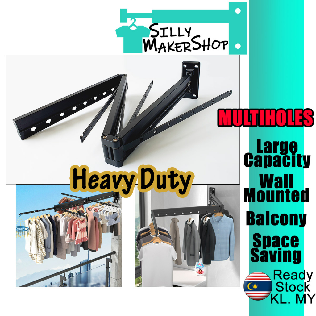 (Multiholes) Balcony Wall Mounted Retractable Foldable Clothes Drying ...